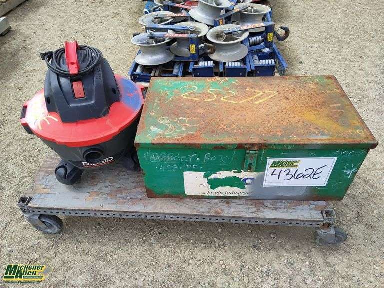 Cart with Ridgid Shop Vac and Greenlee Storage Box with Grinding Discs ...