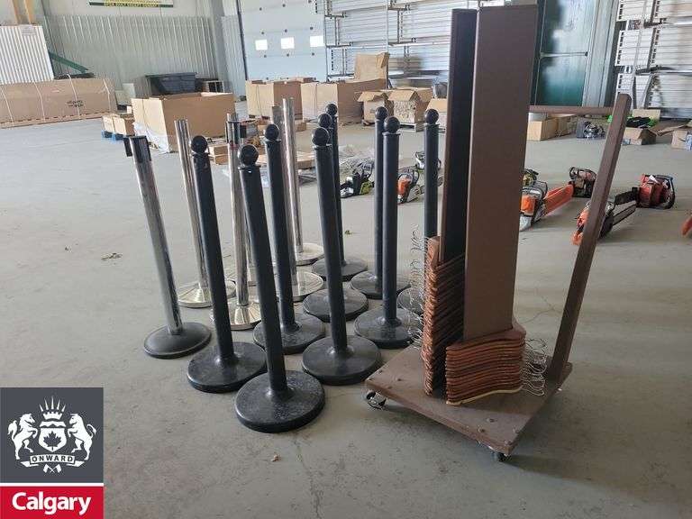 Stand with Coat Hangers and 15 Crowd Control Stanchions - Michener ...