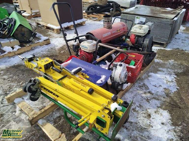Pallet of Snow Shovels, Ice Auger, Scarifier Blocks, Heater, 2 Plate ...