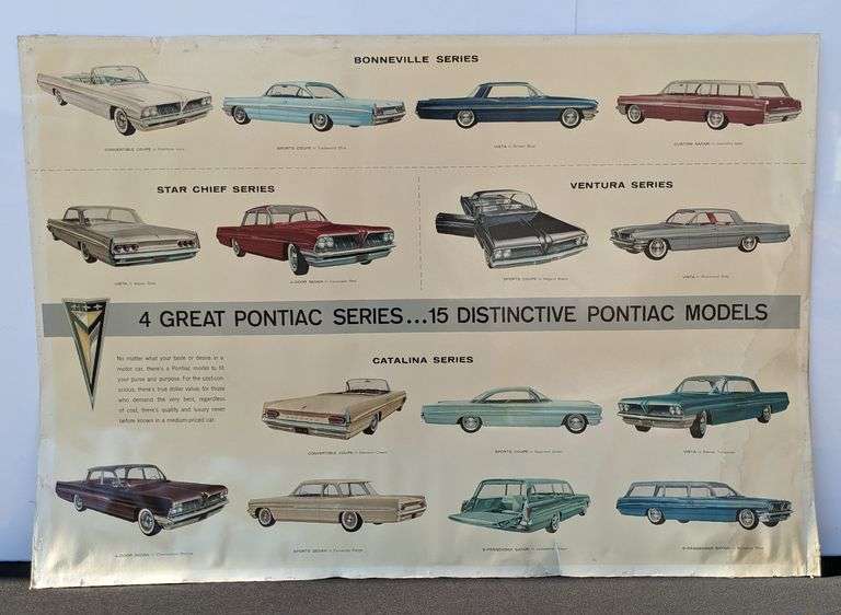 1961 PONTIAC DEALERSHIP SHOWROOM POSTER SIGN - Millers Auction Co.