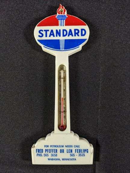 PLASTIC POLE SIGN THERMOMETER STANDARD OIL CO GASOLINE WABASHA ...