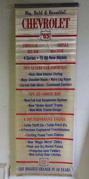 1965 CHEVROLET SILK BANNER SIGN - Millers Auction Co.