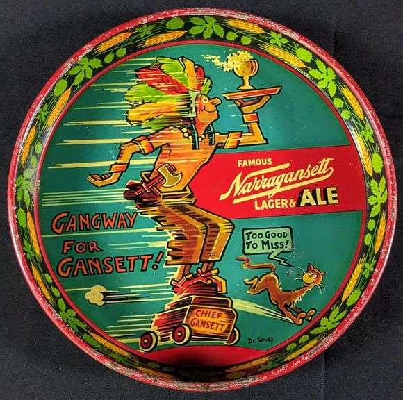 DR SEUSS CHIEF NARRAGANSETT ALE & LAGER BEER TRAY MA MASS MASSACHUSETTS ...