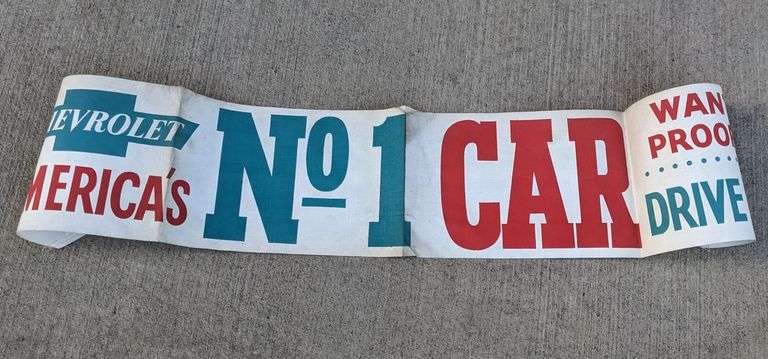CANVAS HOOD SIGN CHEVROLET AMERICAS NO 1 CAR - Millers Auction Co.