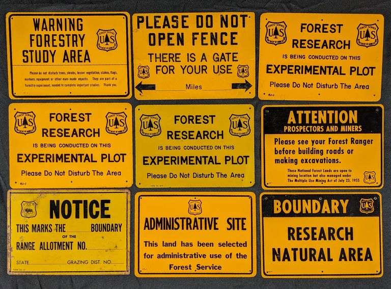 9 US FOREST SERVICE TIN SIGNS - Millers Auction Co.