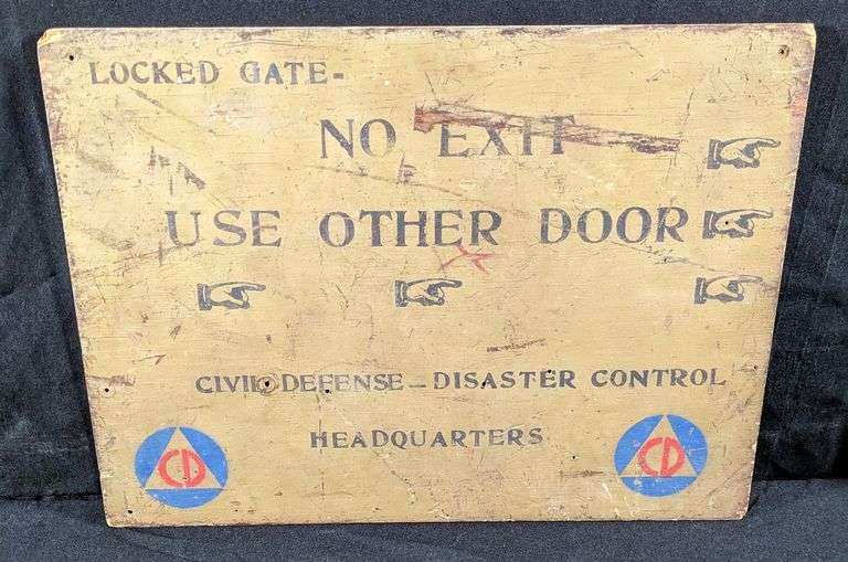 CIVIL DEFENSE DISASTER CONTROL HEADQUARTERS SIGN - Millers Auction Co.
