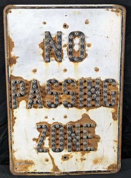 GLASS MARBLE REFLECTOR SIGN NO PASSING ZONE - Millers Auction Co.