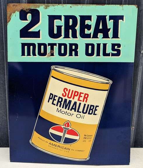 TIN SIGN STANDARD OIL SUPER PERMALUBE MOTOR OIL 2 SIDED - Millers ...