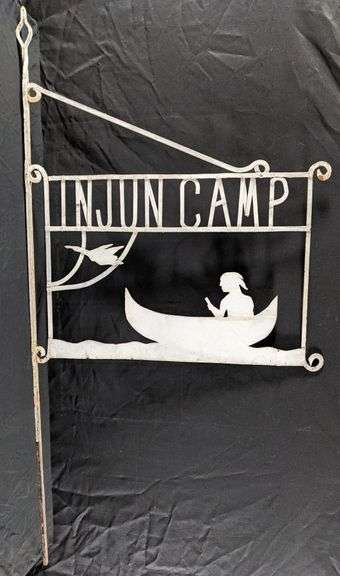 FOLK ART COTTAGE SIGN "INJUN CAMP" - Millers Auction Co.
