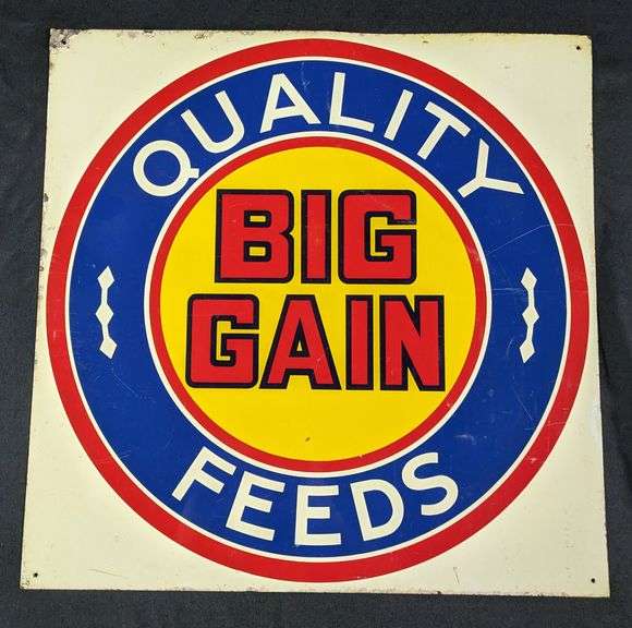 TIN SIGN BIG GAIN FEEDS - Millers Auction Co.