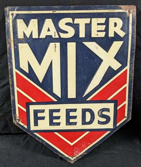 EMBOSSED TIN SIGN MASTER MIX FEEDS - Millers Auction Co.