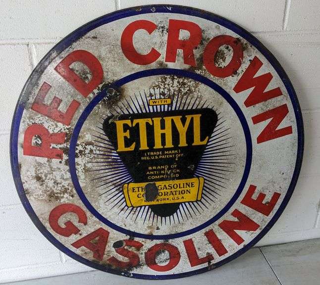 PORCELAIN SIGN RED CROWN ETHYL GASOLINE - Millers Auction Co.