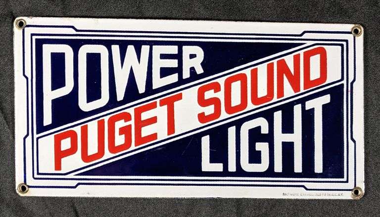 PORCELAIN SIGN PUGET SOUND POWER & LIGHT - Millers Auction Co.
