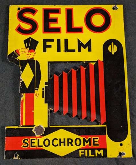 DIE CUT PORCELAIN SIGN SELO FILM SELOCHROME - Millers Auction Co.