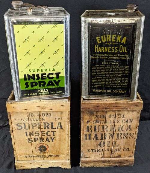 TWO 5 GAL STANDARD OIL CO CANS AND ORIGINAL WOOD CRATES - Millers ...