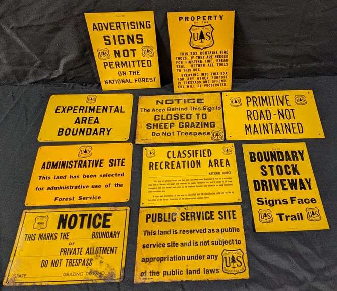 11 US FOREST SERVICE TIN SIGNS - Millers Auction Co.