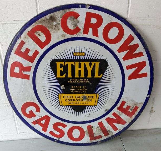 PORCELAIN SIGN RED CROWN ETHYL GASOLINE - Millers Auction Co.