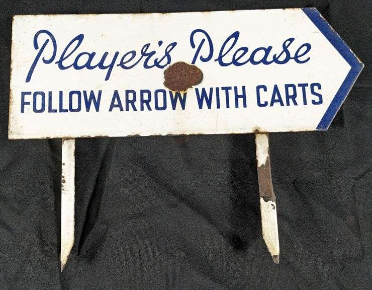 PORCELAIN SIGN PLAYERS CIGARETTES PLEASE FOLLOW ARROW WITH CARTS (GOLF ...