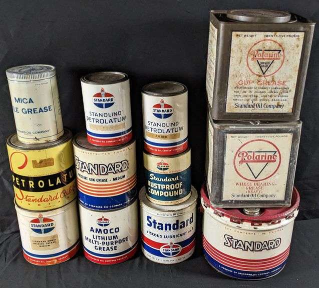 12 STANDARD OIL CO GREASE CANS 5# TO #25 - Millers Auction Co.
