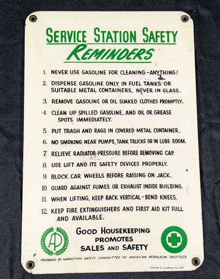TIN SIGN SERVICE STATION SAFETY REMINDERS - Millers Auction Co.