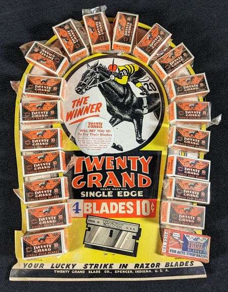 TWENTY GRAND RAZOR BLADES DISPLAY SIGN - Millers Auction Co.