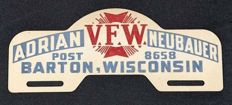 ADRIAN NEUBAUER VFW POST 8658 BARTON WISCONSIN LICENSE PLATE TOPPER ...