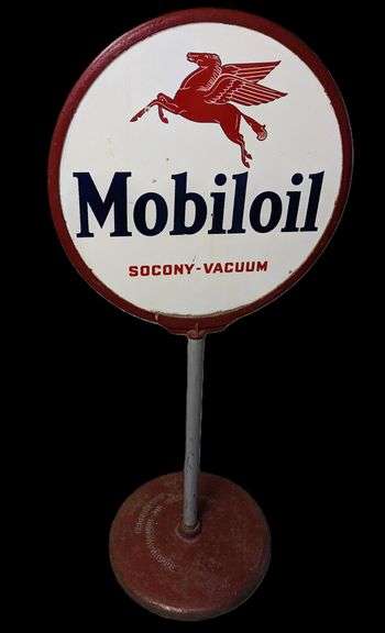 PORCELAIN CURB SIGN SOCONY-VACUUM MOBILOIL MOBIL - Millers Auction Co.