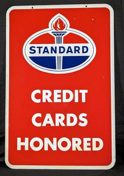 PORCELAIN SIGN STANDARD OIL CREDIT CARDS HONORED DOUBLE SIDED - Millers ...