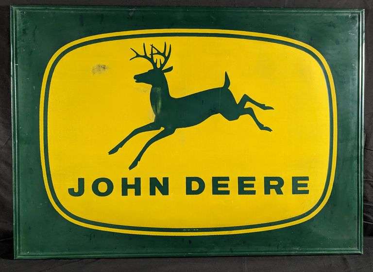EMBOSSED TIN SIGN JOHN DEERE FARM EQUIPMENT - Millers Auction Co.