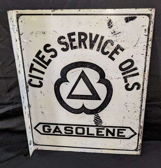 TIN FLANGE SIGN CITIES SERVICE OILS GASOLENE - Millers Auction Co.