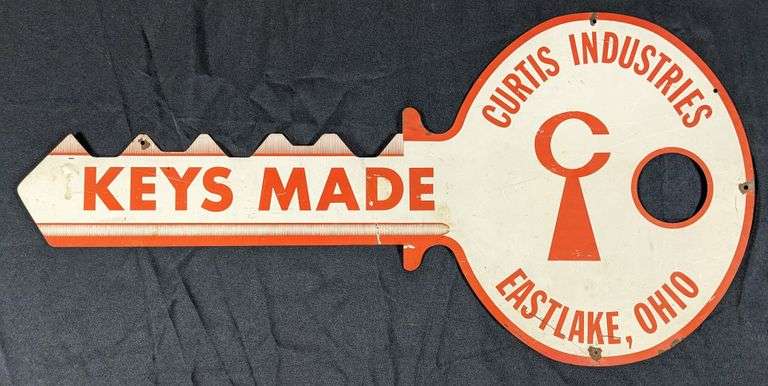 DIE CUT TIN SIGN CURTIS KEYS DOUBLE SIDED - Millers Auction Co.