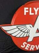 EMBOSSED PORCELAIN SIGN FLYING A SERVICE GASOLINE - Millers Auction Co.