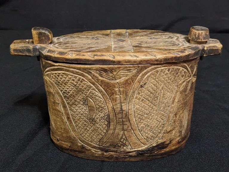 1800'S FOLK ART CARVED NORWEGIAN TINE "TINA" BOX CONTAINER - Millers ...