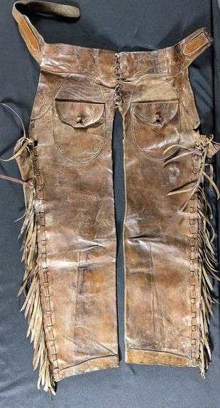 ANTIQUE 1890'S TO 1910'S LEATHER COWBOY CHAPS - Millers Auction Co.