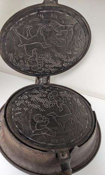 RARE CAST IRON STOVER 80 WAFFLE WAFER KRUMKAKE MAKER BOY IN TREE GIRL ...