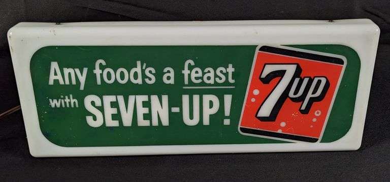 LIGHTED SIGN ANY FOOD'S A FEAST WITH SEVEN UP 7UP 7-UP SODA POP ...