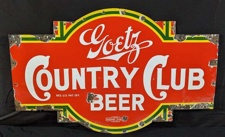 PORCELAIN SIGN GOETZ COUNTRY CLUB BEER (ST JOSEPH MO KANSAS CITY MO ...