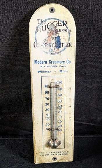 WOOD THERMOMETER THE HUGGER BRAND CREAMERY BUTTER WILLMAR MINNESOTA ...