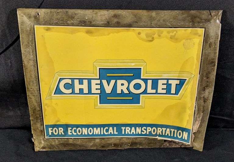 CELLULOID OVER TIN SIGN CHEVROLET FOR ECONOMICAL TRANSPORTATION ...