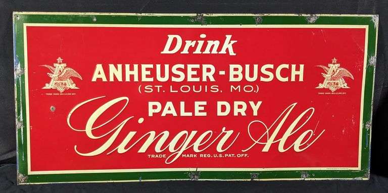 PROHIBITION ERA EMBOSSED TIN SIGN ANHEUSER BUSCH PALE DRY GINGER ALE ...