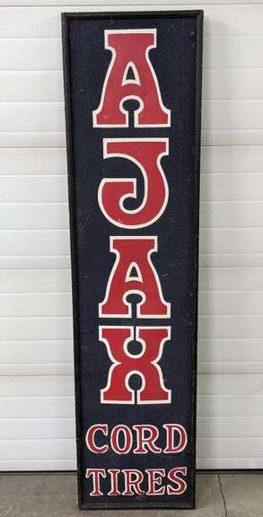 SCHMALTZ PAINT TIN SIGN AJAX CORD TIRES ORIGINAL WOOD FRAME - Millers ...