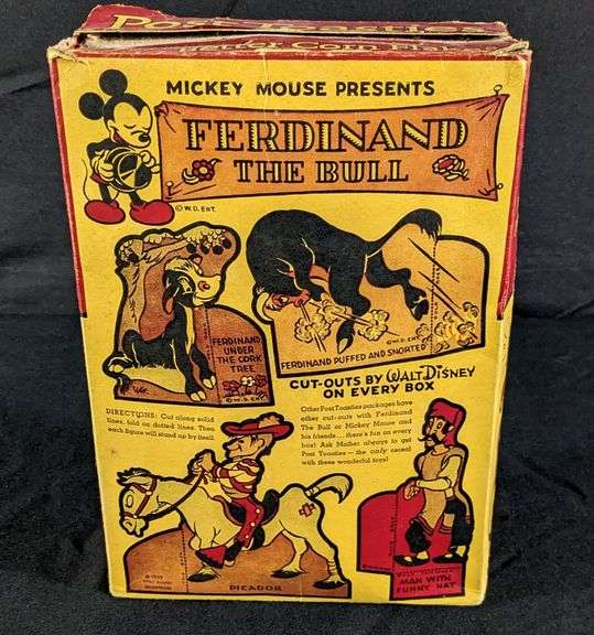 1939 WALT DISNEY POST TOASTIES CORN FLAKES CEREAL BOX - Millers Auction Co.