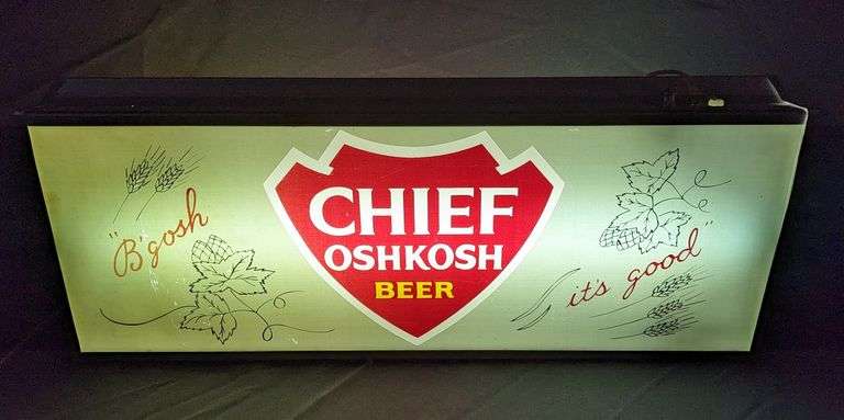 LIGHTED SIGN B'GOSH ITS GOOD CHIEF OSHKOSH BEER WISCONSIN (2 SIDED ...