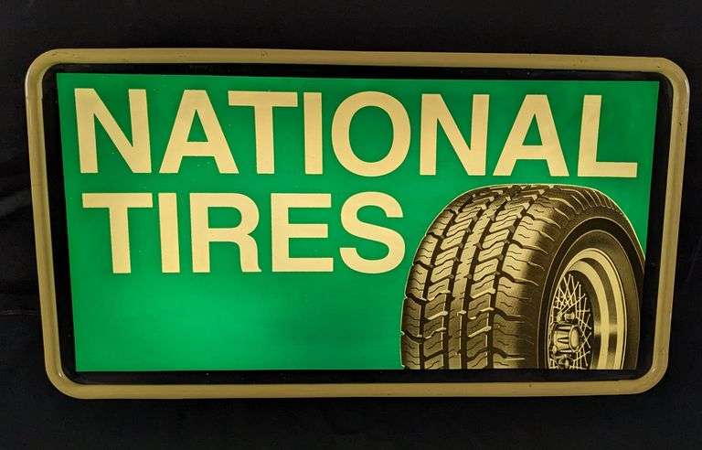 NATIONAL TIRES LIGHTED SIGN - Millers Auction Co.
