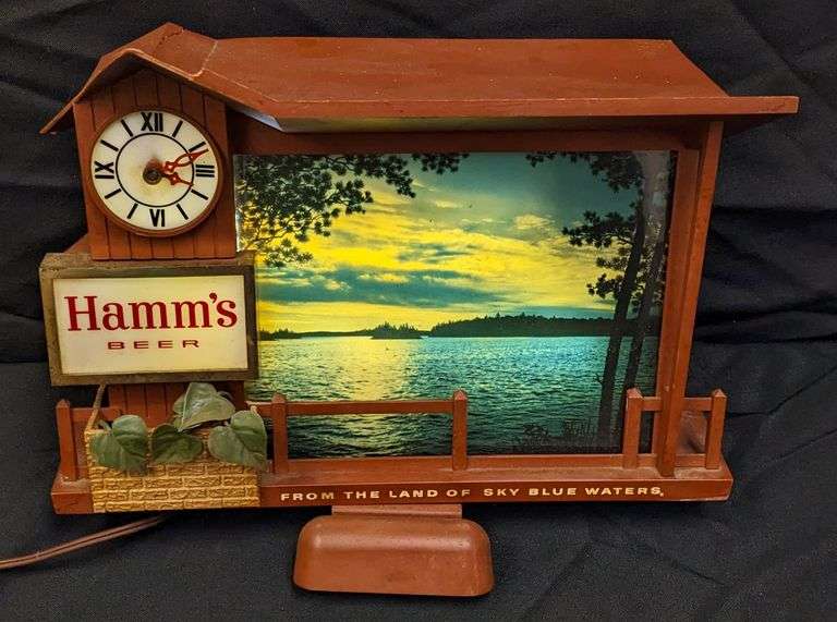 (FOR PARTS) HAMM'S BEER MOTION LIGHTED DUSK TO DAWN CASH REGISTER CLOCK ...