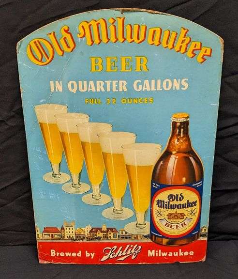 OLD MILWAUKEE BEER IN GALLONS SIGN BREWED BY SCHLITZ WISCONSIN ...