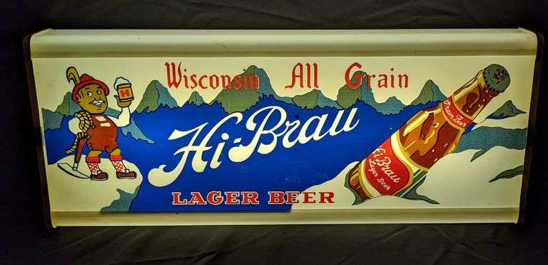 LIGHTED SIGN WISCONSIN ALL GRAIN HI BRAU LAGER BEER HUBER BREWING ...