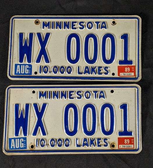 RARE PAIR OF MINNESOTA "WHISKEY" LICENSE PLATE WX 0001 (DRUNK DRIVER ...