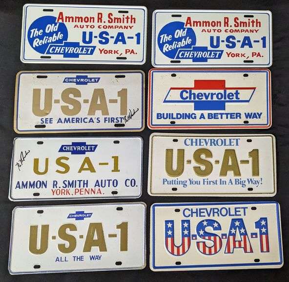 8 CHEVROLET BOOSTER LICENSE PLATES 2 AUTHOGRAPHED BY BIL JENKINS ...