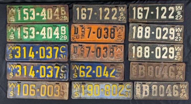 15 WISCONSIN WI WIS LICENSE PLATES 1922 1924 1928 1929 1931 - Millers ...